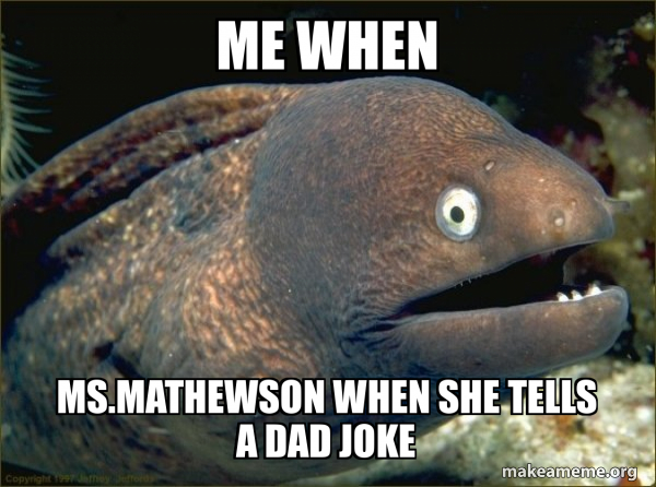 me when ms.mathewson when she tells a dad joke - Bad Joke Eel Meme Generator
