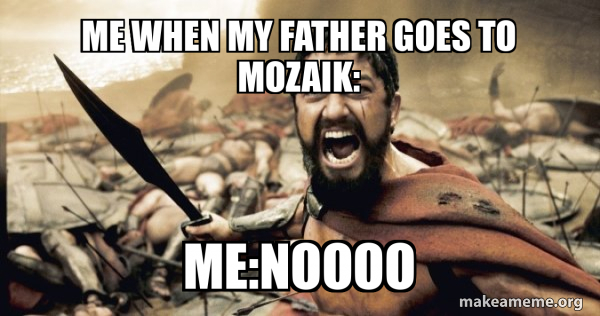 Me when my father goes to Mozaik: Me:NOOOO - The 300 Meme Generator