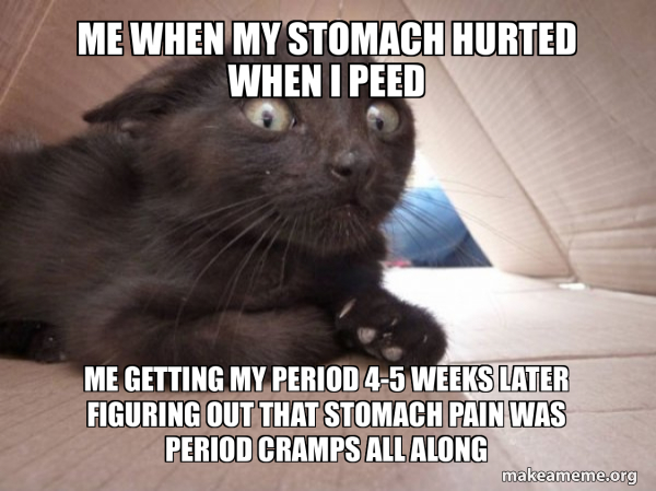 Me when my stomach hurted when I peed Me getting my period 4-5 weeks ...