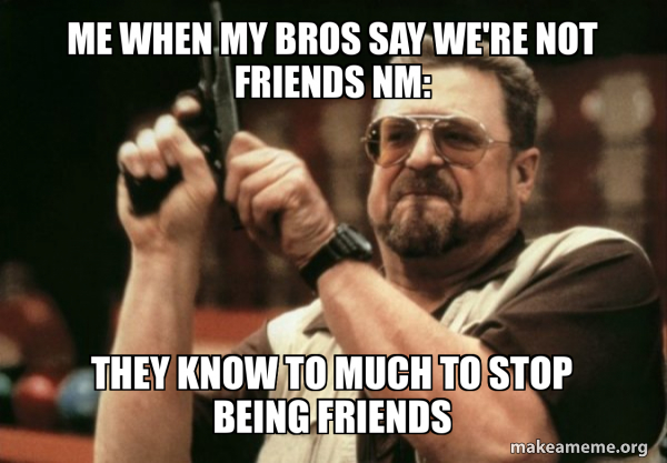 Me when my bros say we're not friends nm: They know to much to stop ...