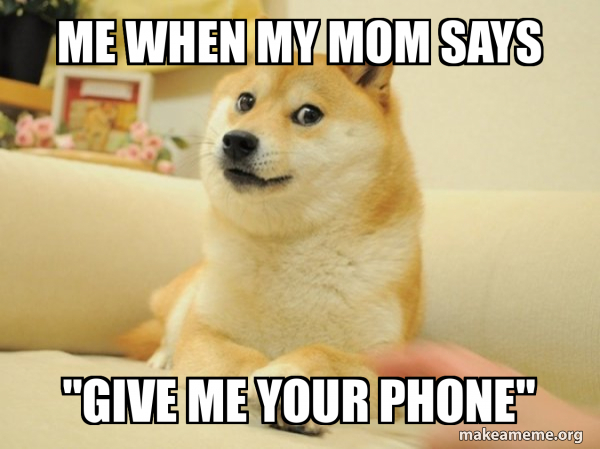 me when my mom says "give me your phone" - Doge Meme Generator