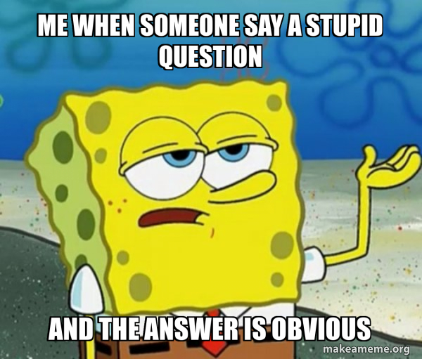 me when someone say a stupid question and the answer is obvious - Tough ...
