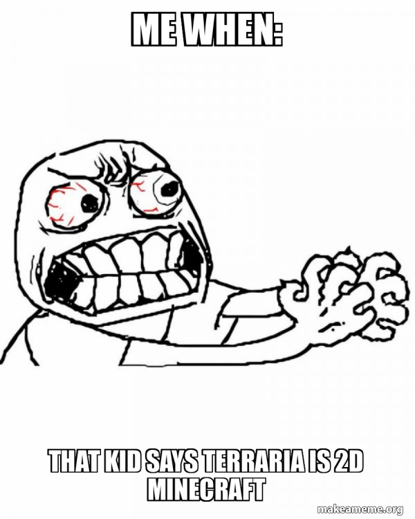 Me when: That kid says terraria is 2d minecraft - Angry Meme Generator