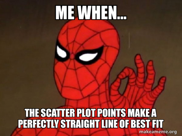 Me when... the scatter plot points make a perfectly straight line of ...
