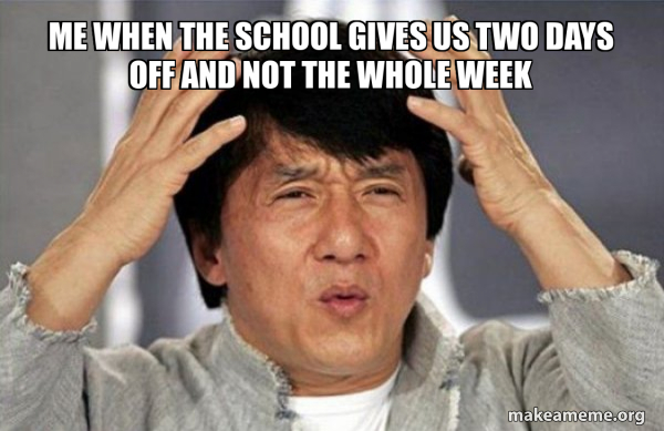 me when the school gives us two days off and not the whole week ...