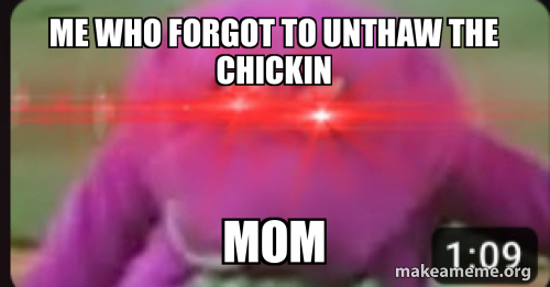Me who forgot to unthaw the chickin Mom Meme Generator