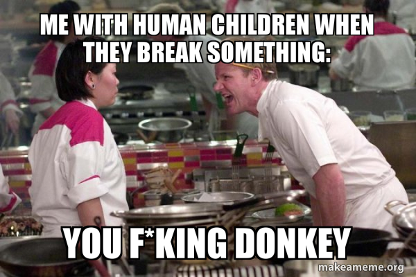 Me with human children when they break something: You f*king donkey ...