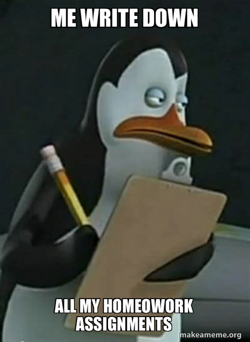 Me write down All my homeowork assignments Meme Generator