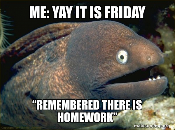 Me: Yay it is Friday “Remembered there is homework” - Bad Joke Eel Meme ...