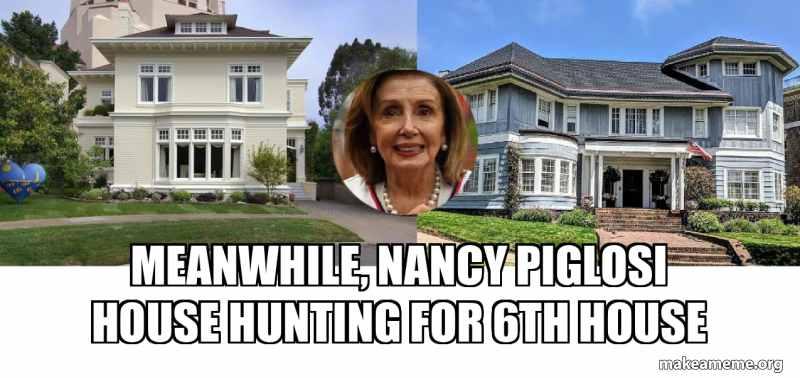 meanwhile, nancy piglosi house hunting for 6th house Meme Generator