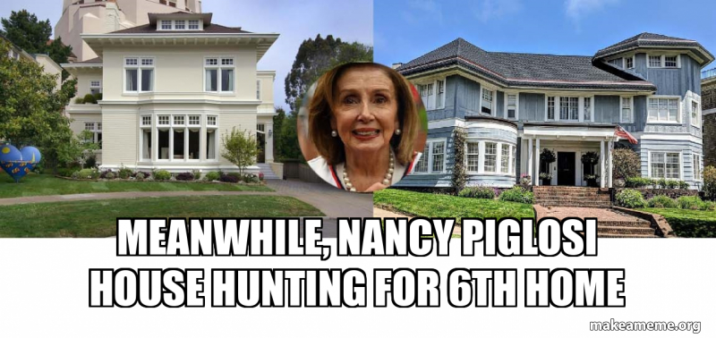 meanwhile, nancy piglosi house hunting for 6th home Meme Generator