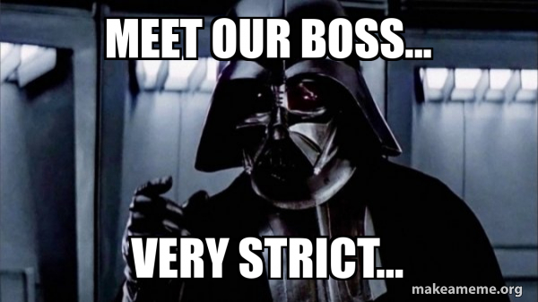 Meet our boss... Very strict... - Darth Vader - Choke Meme Generator