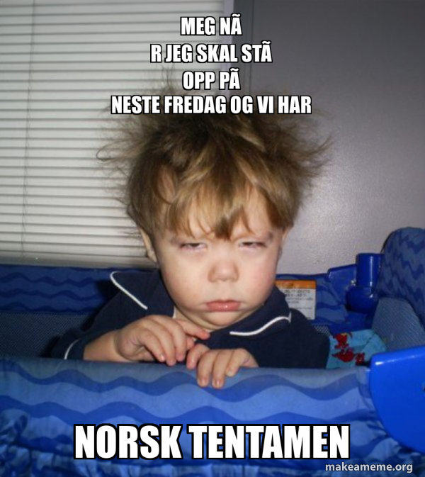 meg når jeg skal stå opp på neste fredag og vi har NORSK TENTAMEN ...