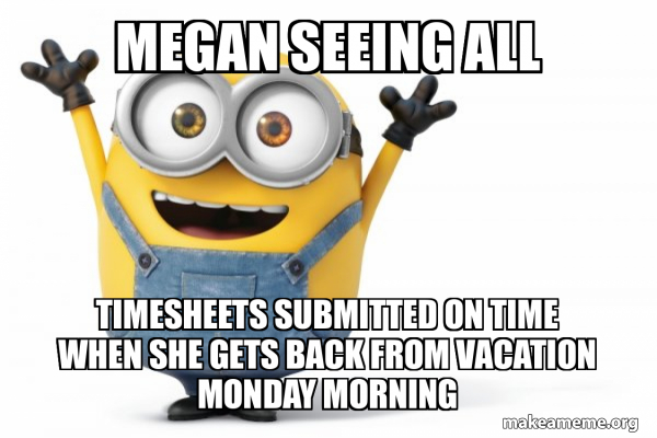 Megan seeing all timesheets submitted on time when she gets back from ...