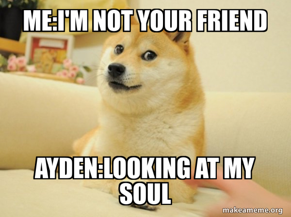 ME:I'M NOT YOUR FRIEND AYDEN:LOOKING AT MY SOUL - Doge Meme Generator