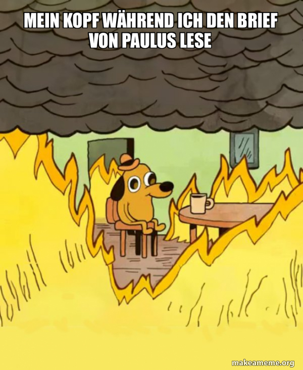 Mein Kopf während ich den Brief von Paulus lese - This Is Fine Meme ...