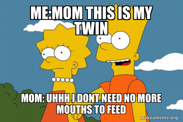 me:mom this is my twin Mom: uhhh i dont need no more mouths to feed ...