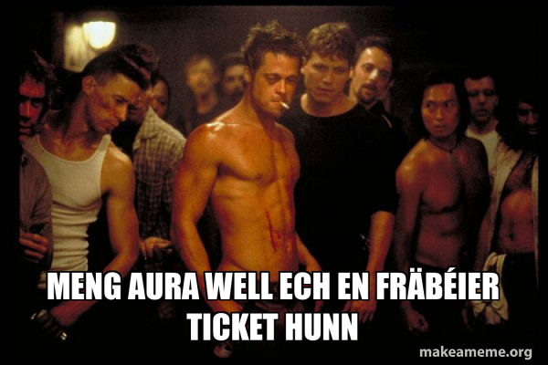 Meng Aura well ech en Fräbéier Ticket hunn - Fight Club Meme Generator