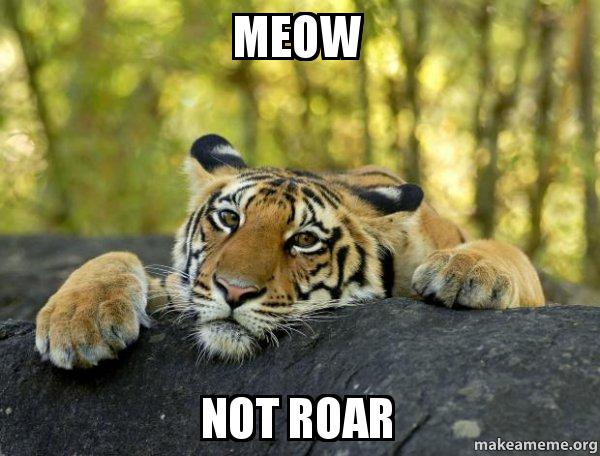 meow not roar - Confession Tiger Meme Generator