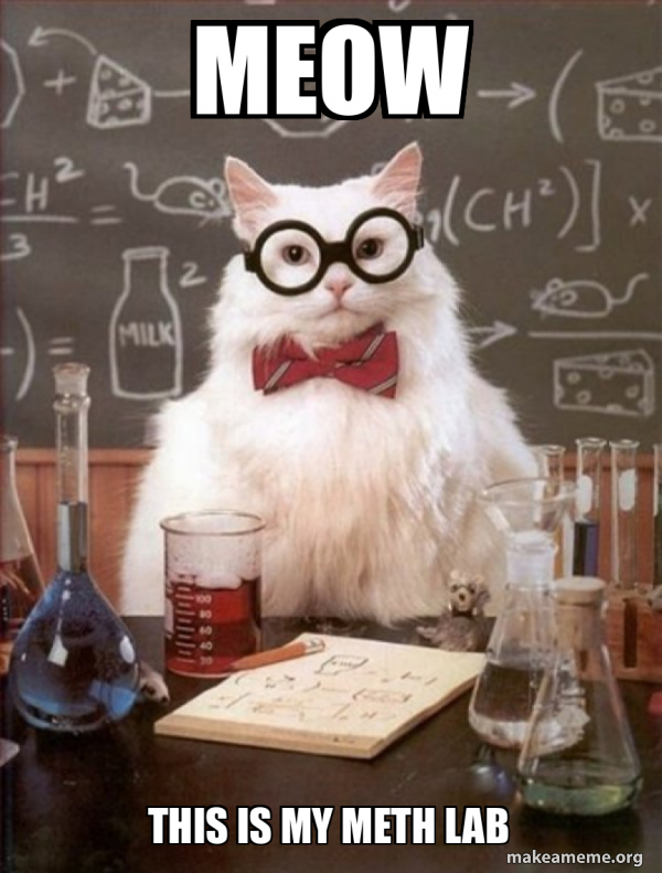 MEOW THIS IS MY METH LAB - Chemistry Cat Meme Generator