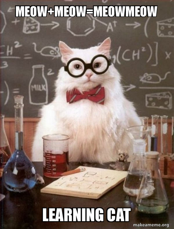 meow+meow=meowmeow learning cat - Chemistry Cat | Make a Meme