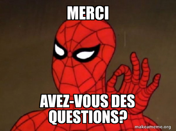 merci avez-vous des questions? - Spiderman - Care factor Zero Meme ...