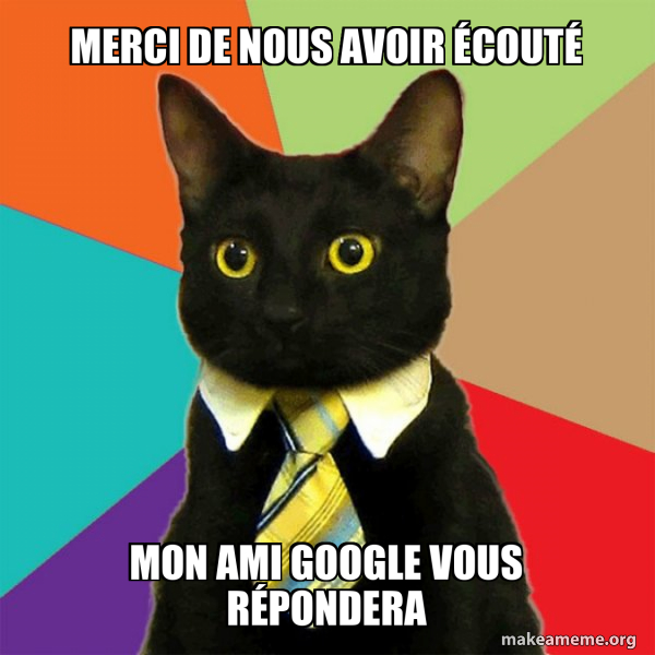 merci de nous avoir écouté Mon ami google vous répondera - Business Cat ...