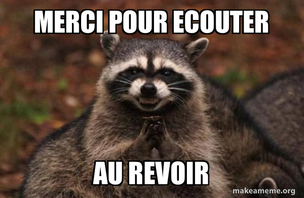 MERCI POUR ECOUTER AU REVOIR - Evil Plotting Raccoon Meme Generator