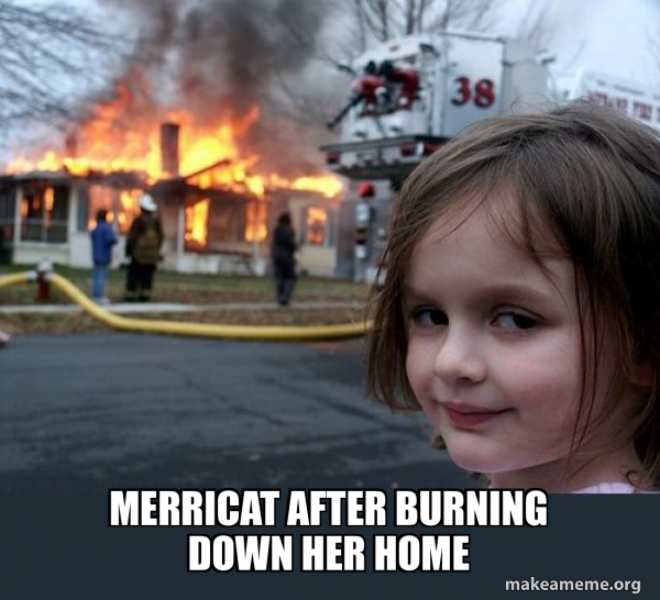 Merricat After Burning Down Her Home - Disaster Girl Meme Generator