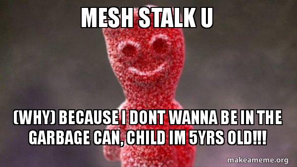 mesh stalk u (why) because i dont wanna be in the garbage can, CHILD IM ...