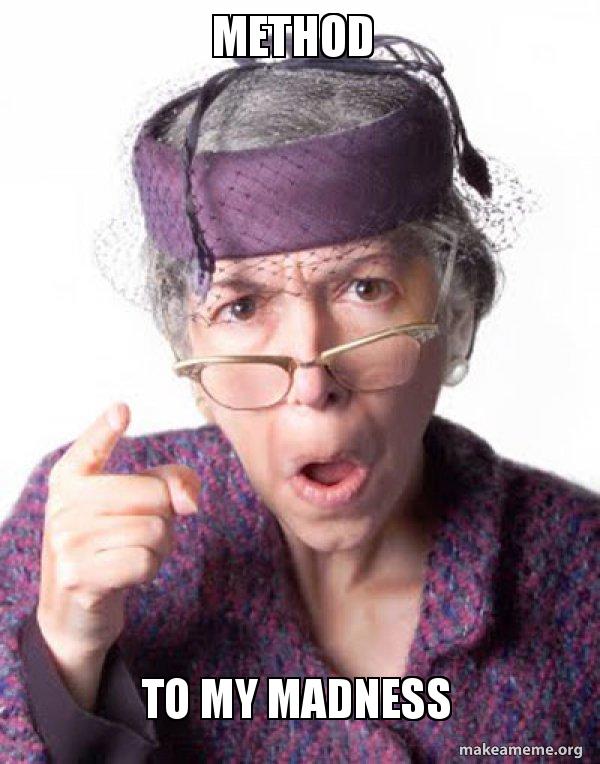 method to my madness - Disapproving Grandma Meme Generator