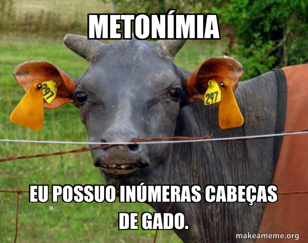 Metonímia Eu possuo inúmeras cabeças de gado. - Hairless Cow Meme Generator
