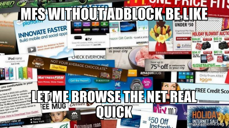 MFS WITHOUT ADBLOCK BE LIKE LET ME BROWSE THE NET REAL QUICK Meme Generator