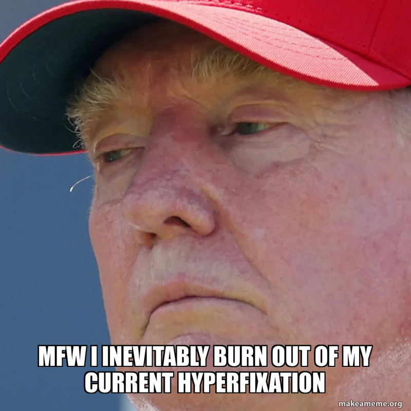 mfw i inevitably burn out of my current hyperfixation Meme Generator