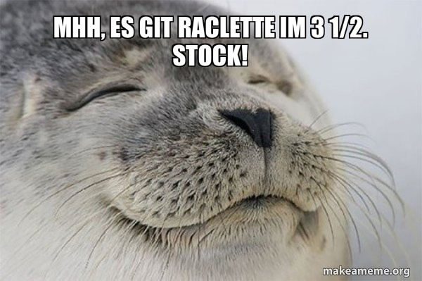 mhh, es git raclette im 3 1/2. stock! - Satisfied Seal Meme Generator