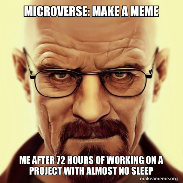 Microverse: make a meme Me after 72 hours of working on a project with ...