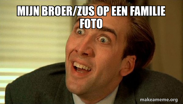 mijn broer/zus op een familie foto - Sarcastic Nicholas Cage Meme Generator