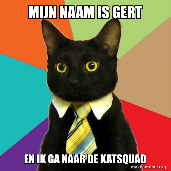 Mijn naam is gert En ik ga naar de katsquad - Business Cat Meme Generator