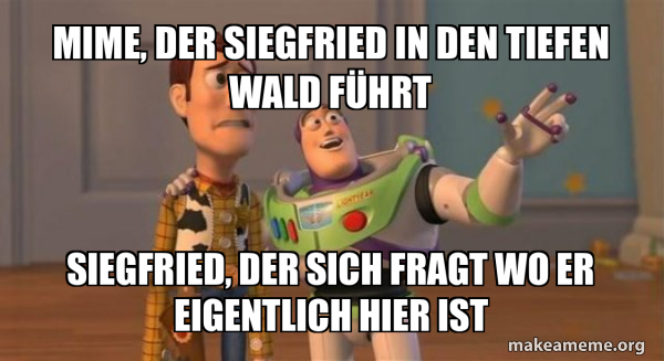 Mime, der Siegfried in den tiefen Wald führt Siegfried, der sich fragt ...