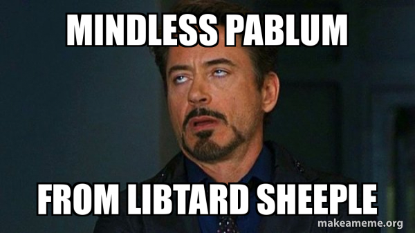 mindless pablum from libtard sheeple - Tony Stark Eye Roll Meme Generator