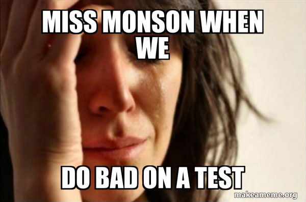 Miss monson when we do bad on a test - First World Problems Meme Generator