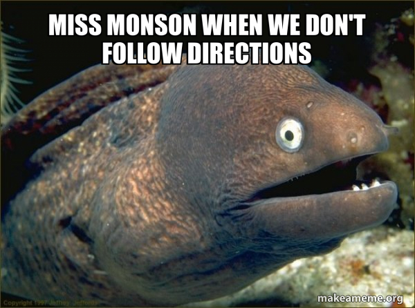 Miss Monson when we don't follow directions - Bad Joke Eel Meme Generator