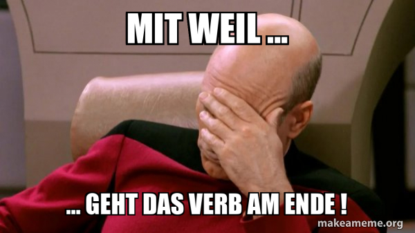 Mit weil ... ... geht das Verb am Ende ! - Picard Facepalm Meme Generator