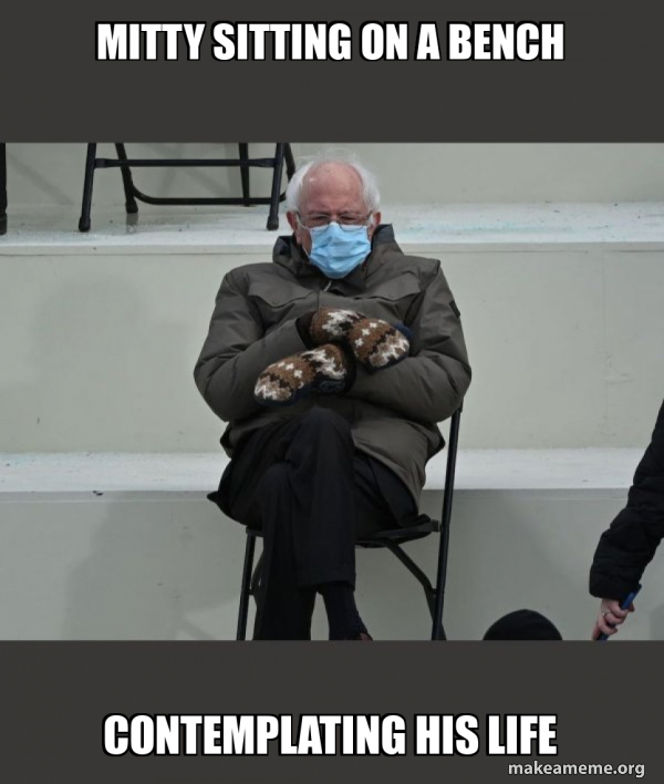 Mitty sitting on a bench contemplating his life - Bernie Sanders at the ...