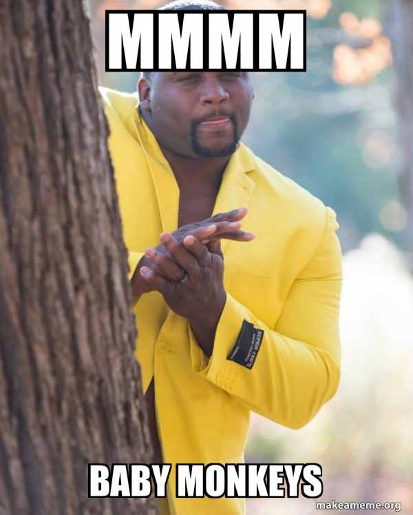 mmmm baby monkeys - Anthony Adams in Yellow Suit Rubbing Hands Meme ...