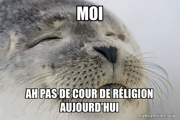 Moi Ah pas de cour de réligion aujourd'hui - Satisfied Seal Meme Generator