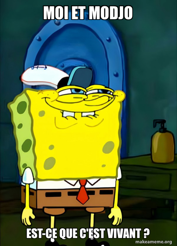 Moi et Modjo Est-ce que c'est vivant ? - SpongeBob Grin Meme Generator
