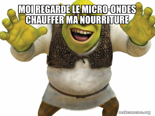 Moi regarde le micro-ondes chauffer ma nourriture - Shrek Meme Generator