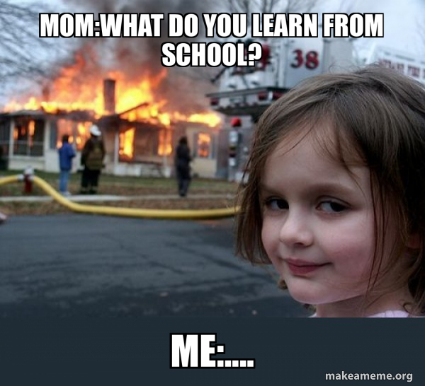 Mom:What do you learn from school? Me:.... - Disaster Girl Meme Generator