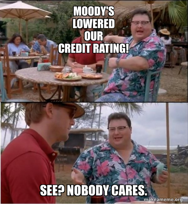 moody's lowered our credit rating! see? Nobody cares. - See? Nobody ...
